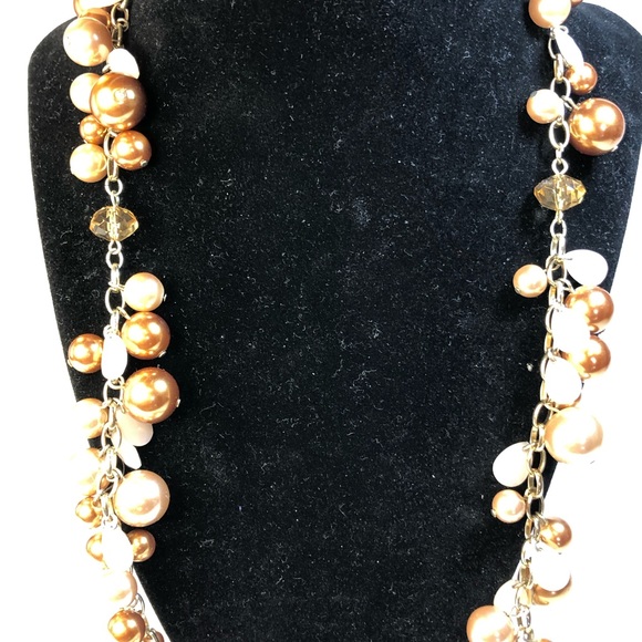 LOFT | Jewelry | Loft Beaded Necklace Bronze Cream Gold Tone Chain ...